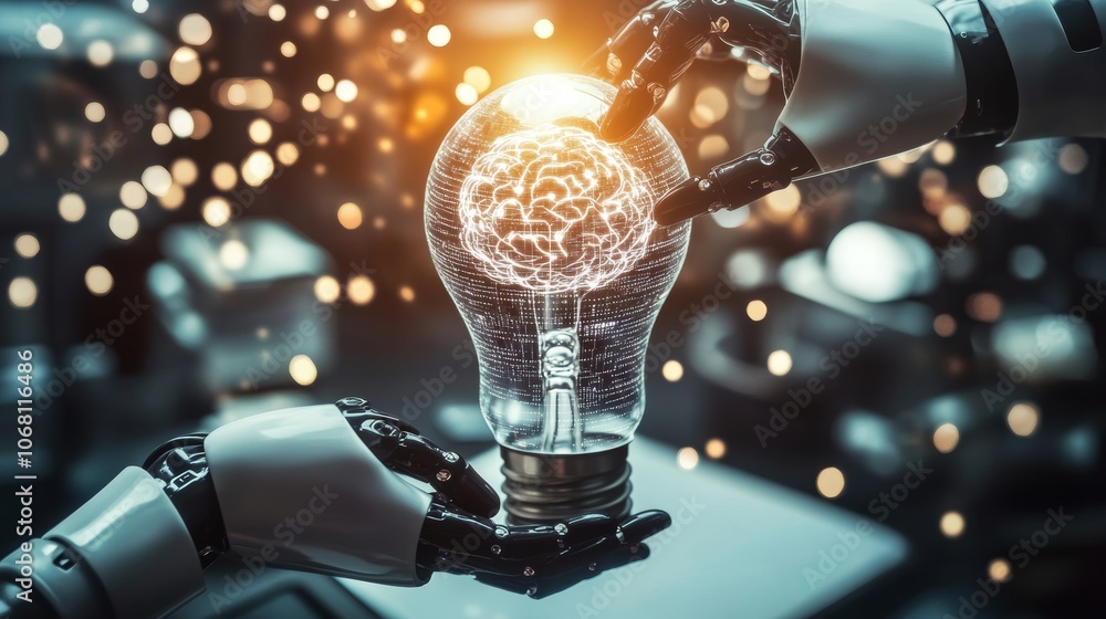 AI Machine learning Hands of robot and human touch on big data network Brain data creative in ...