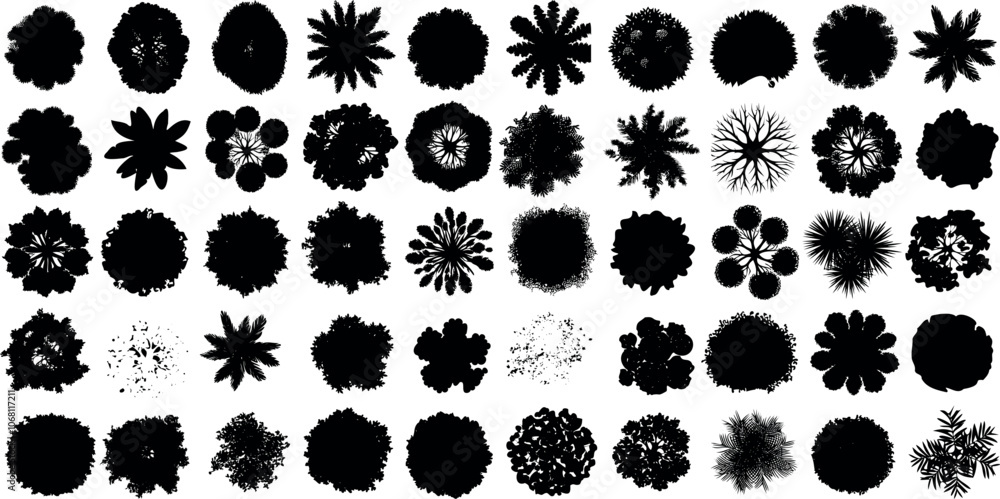 Tree top view vector silhouette collection in various styles. Perfect ...