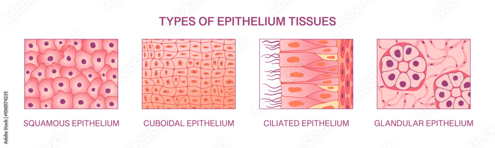 Types of epithelium tissues. Realistic vector scientific medical ...