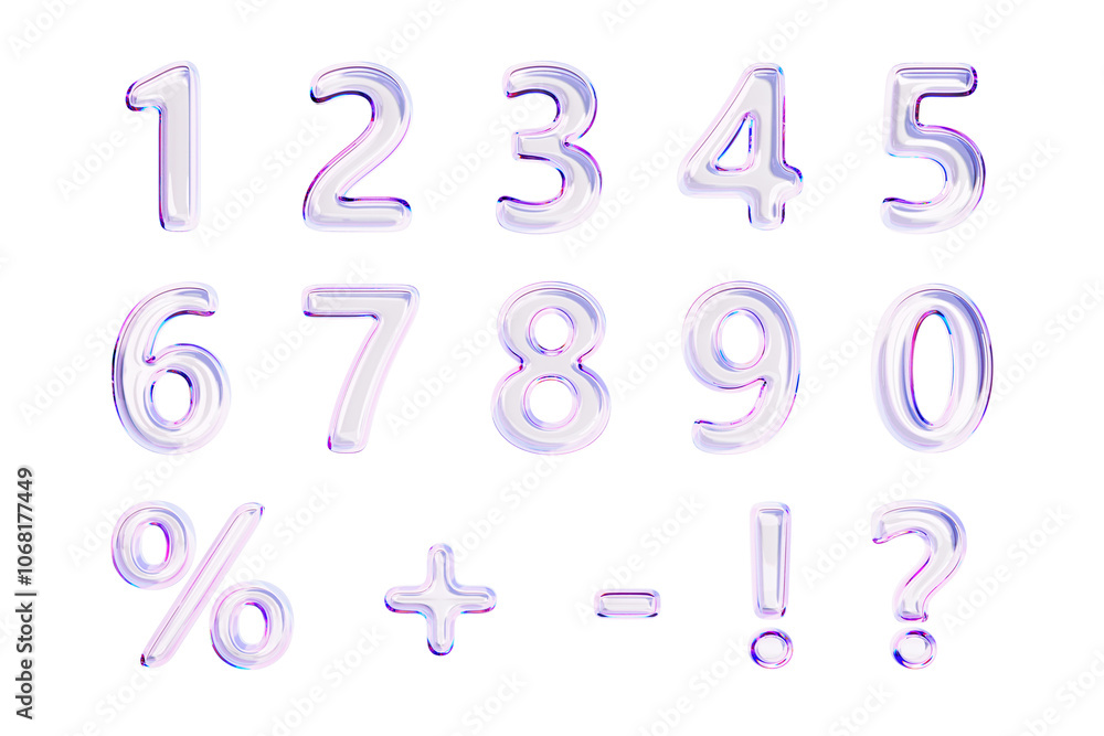 3d glass holographic liquid transparent numbers font from 0 to 9 ...