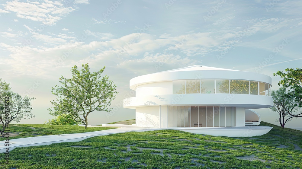 3D Rendering of White Circular Building - a sleek and modern ...