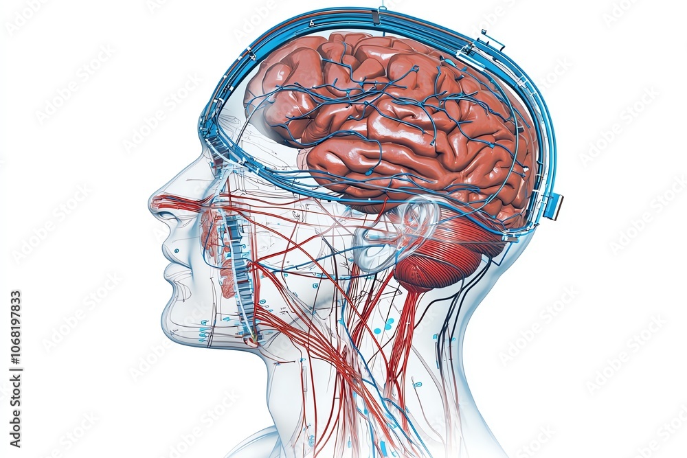 Human brain neural pathway mapping, detailed medical illustration, anatomical accuracy ...