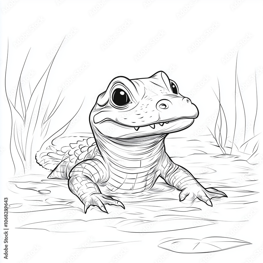coloring page for cute alligator cartoon isolate style only contours ...