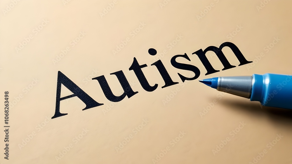 Autism Concept - Blue Pen Writing the Word Autism on Textured Beige ...