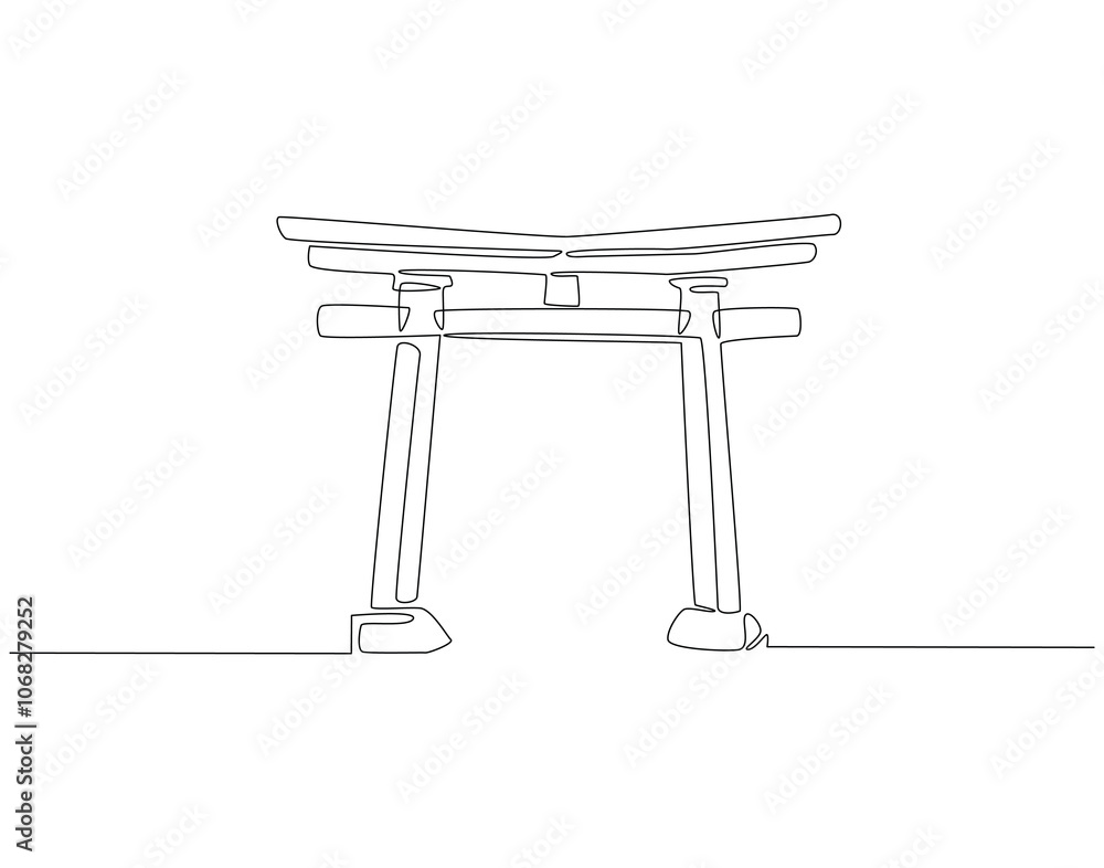 Continuous one line drawing of japan gate. One line drawing ...