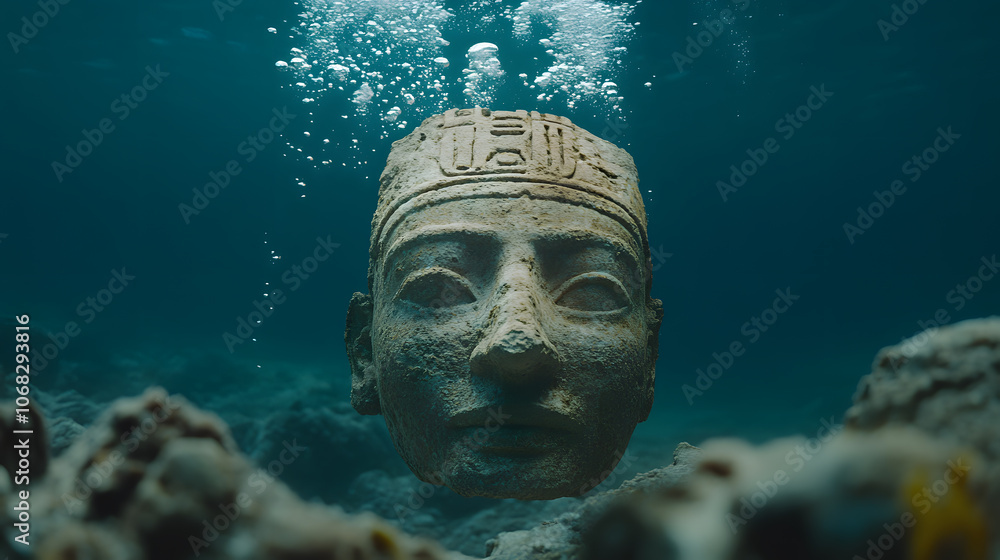 Diver Exploring Ancient City Ruins Underwater – Historic Sunken Relics ...