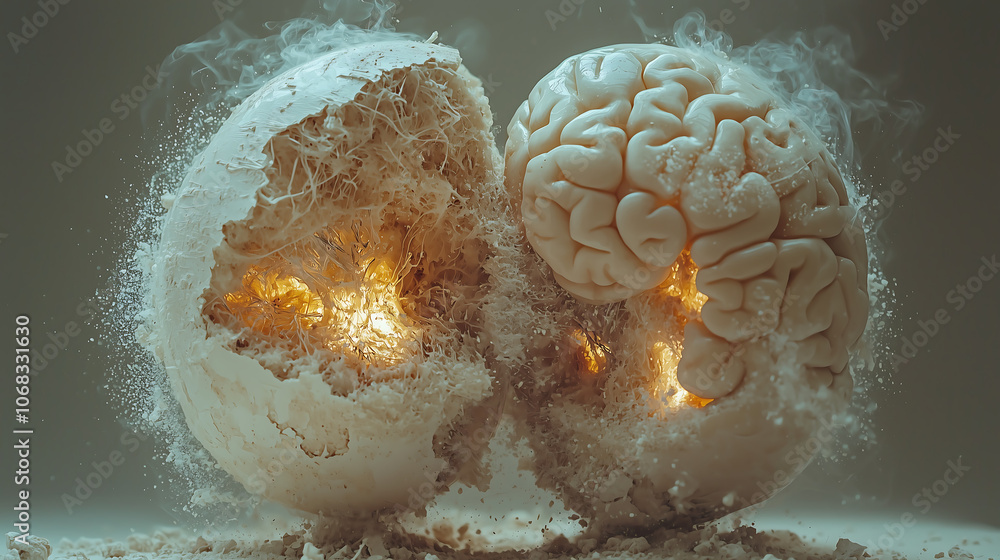 Stock-Foto „human brain with a detailed realistic texture explodes in a ...