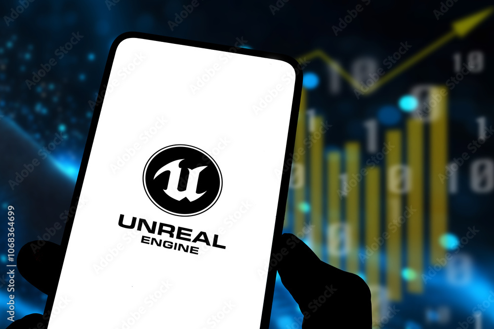 London, UK, 11.07.2024: Unreal Engine logo on mobile phone display with ...