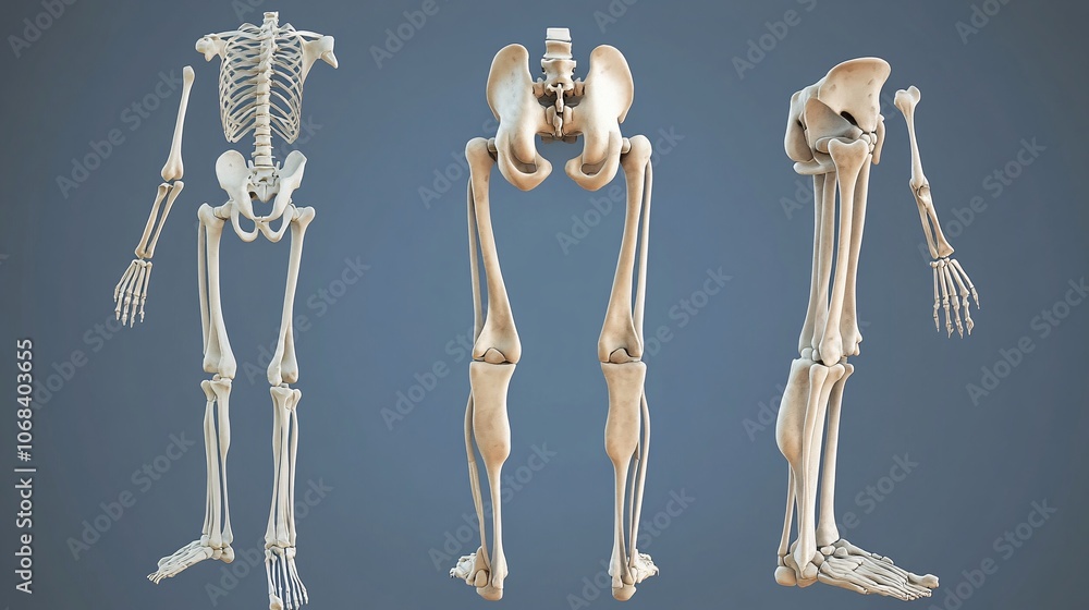 Human skeleton standing, showing bones, joints and limbs from front ...