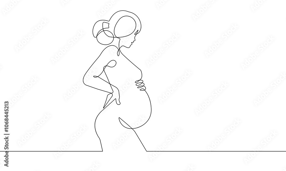 Continuous Line Drawing of Pregnant Woman Silhouette. Pregnancy Female ...