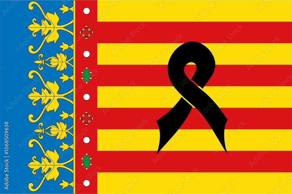 Bandera de la Comunidad Valenciana con los elementos heráldicos y un ...