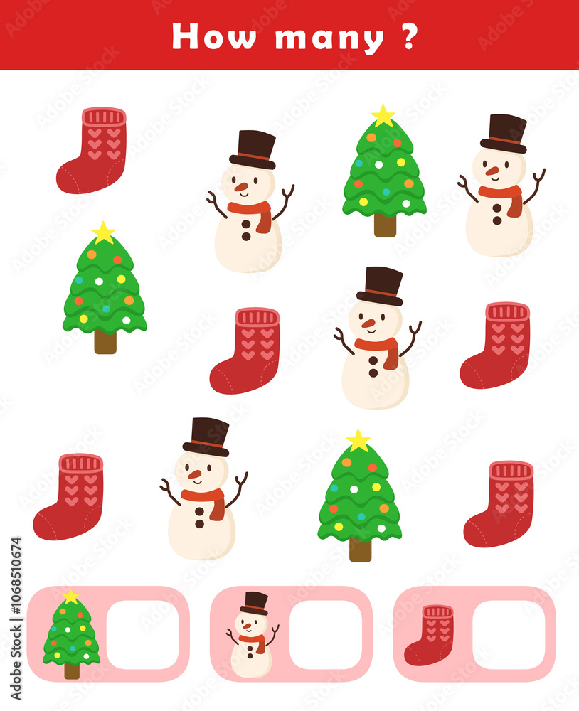 Christmas activity sheet. Counting educational children game. Math kids ...