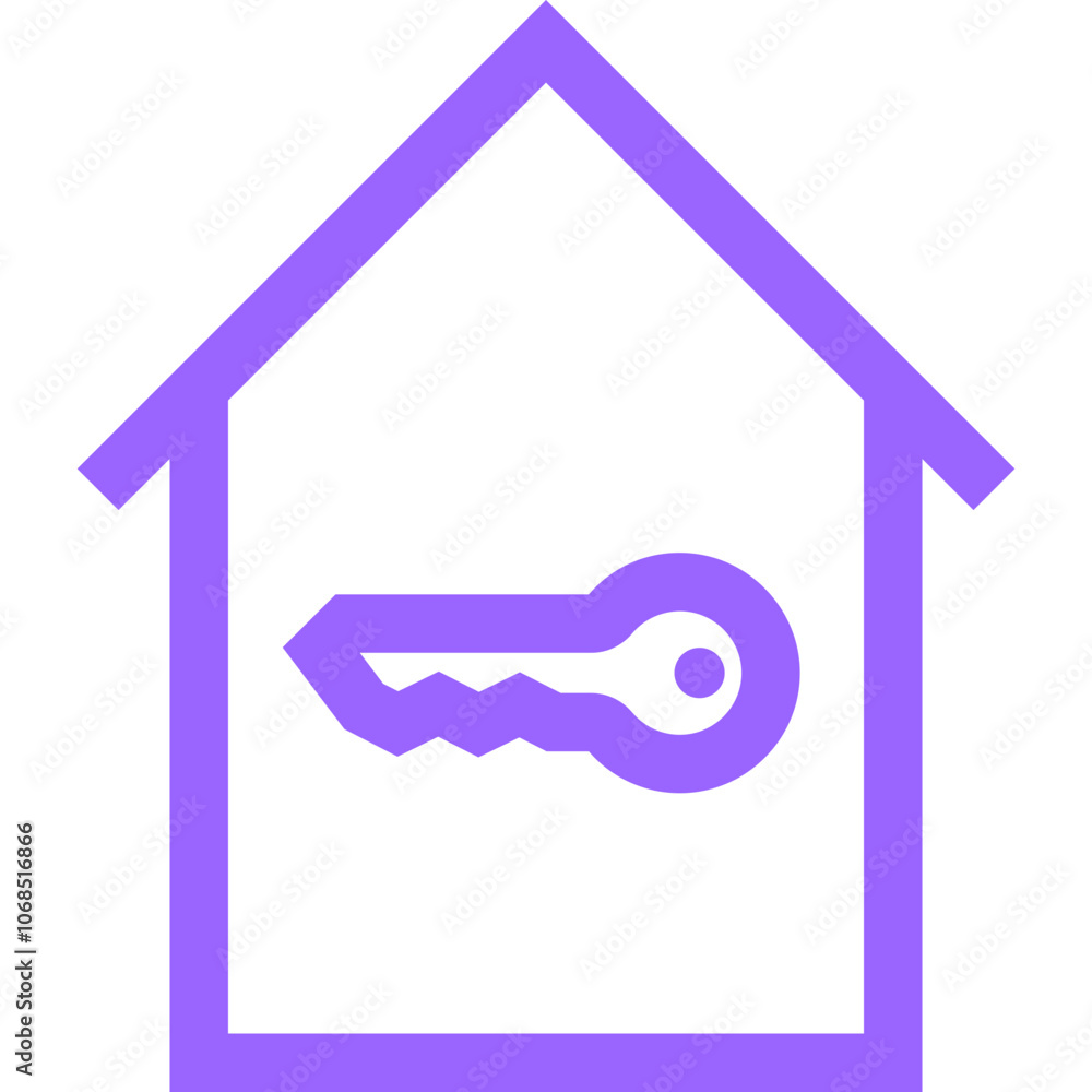 Stylized House Icon Featuring a Key Inside, Representing Home Security ...