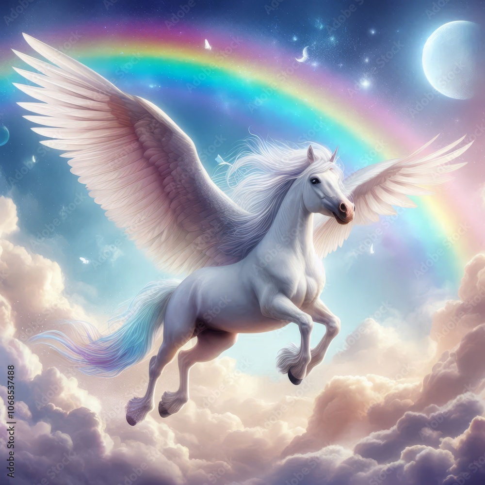 winged flying white horse in the sky Stock Illustration | Adobe Stock