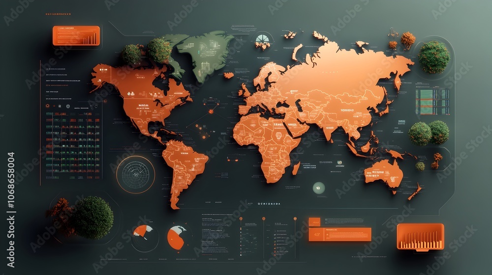 Futuristic global logistics dashboard with real time data on supply chain ship movements and ...