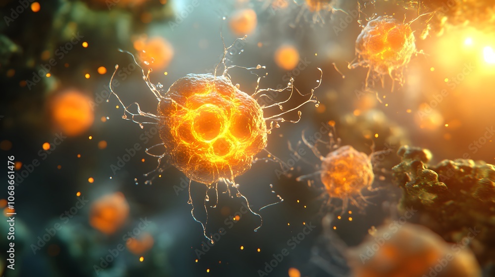 Microscopic view of a cell undergoing apoptosis, with the nucleus ...