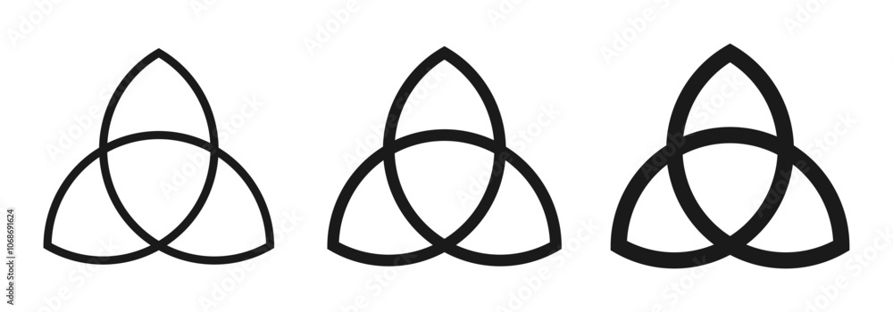 Triquetra symbol. Celtic trinity knot sign. Viking and pagan logo label ...