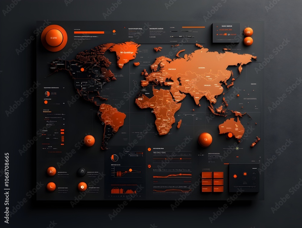 Cutting edge global logistics dashboard driven by intelligence featuring a detailed world map ...