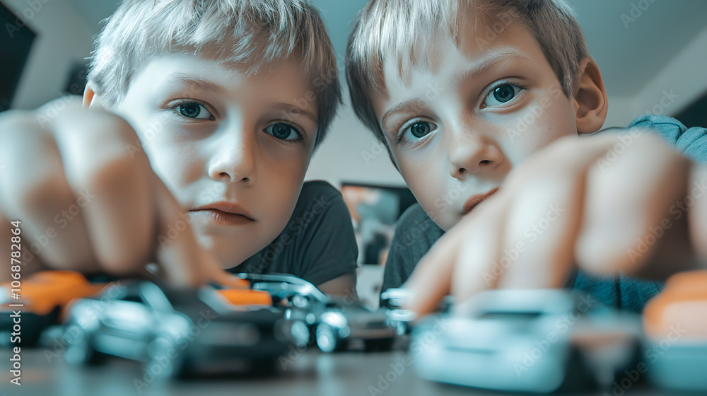 Two Identical Twins, a Boy and a Girl, Sitting on a Bench and Looking ...
