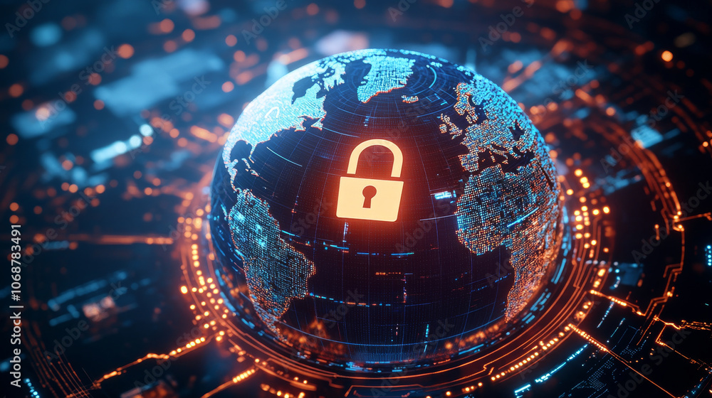 globe with digital lock symbol, representing global cybersecurity and ...
