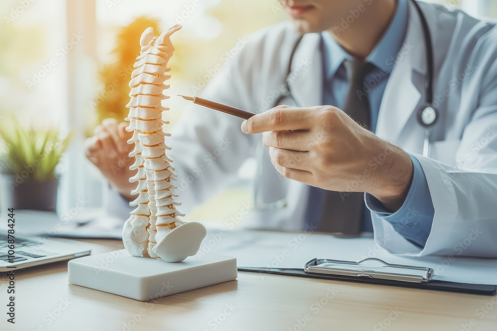 Doctor with human Spine anatomy model Spinal Cord Disorder ...