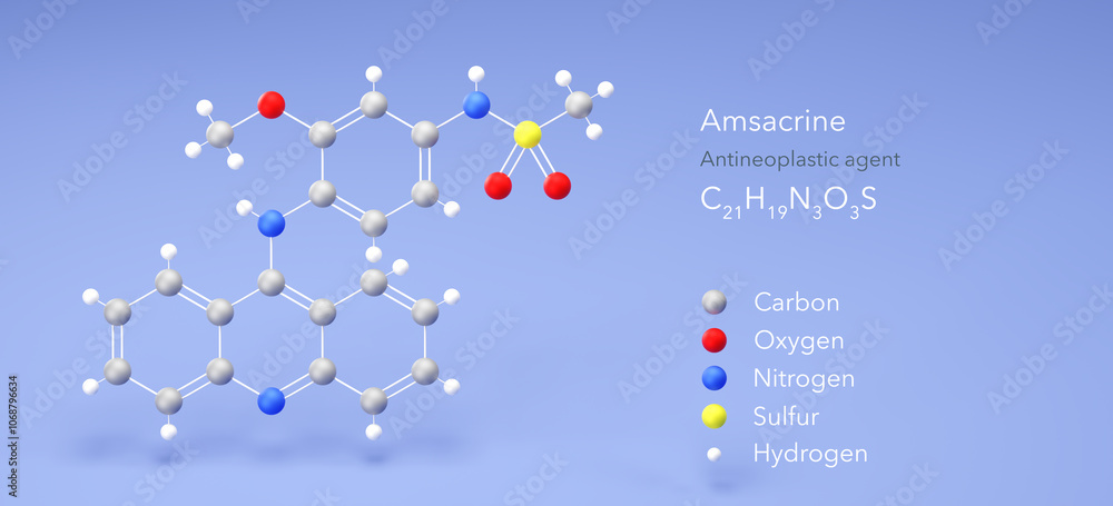 amsacrine molecule, molecular structure, anticancer agent, 3d model ...