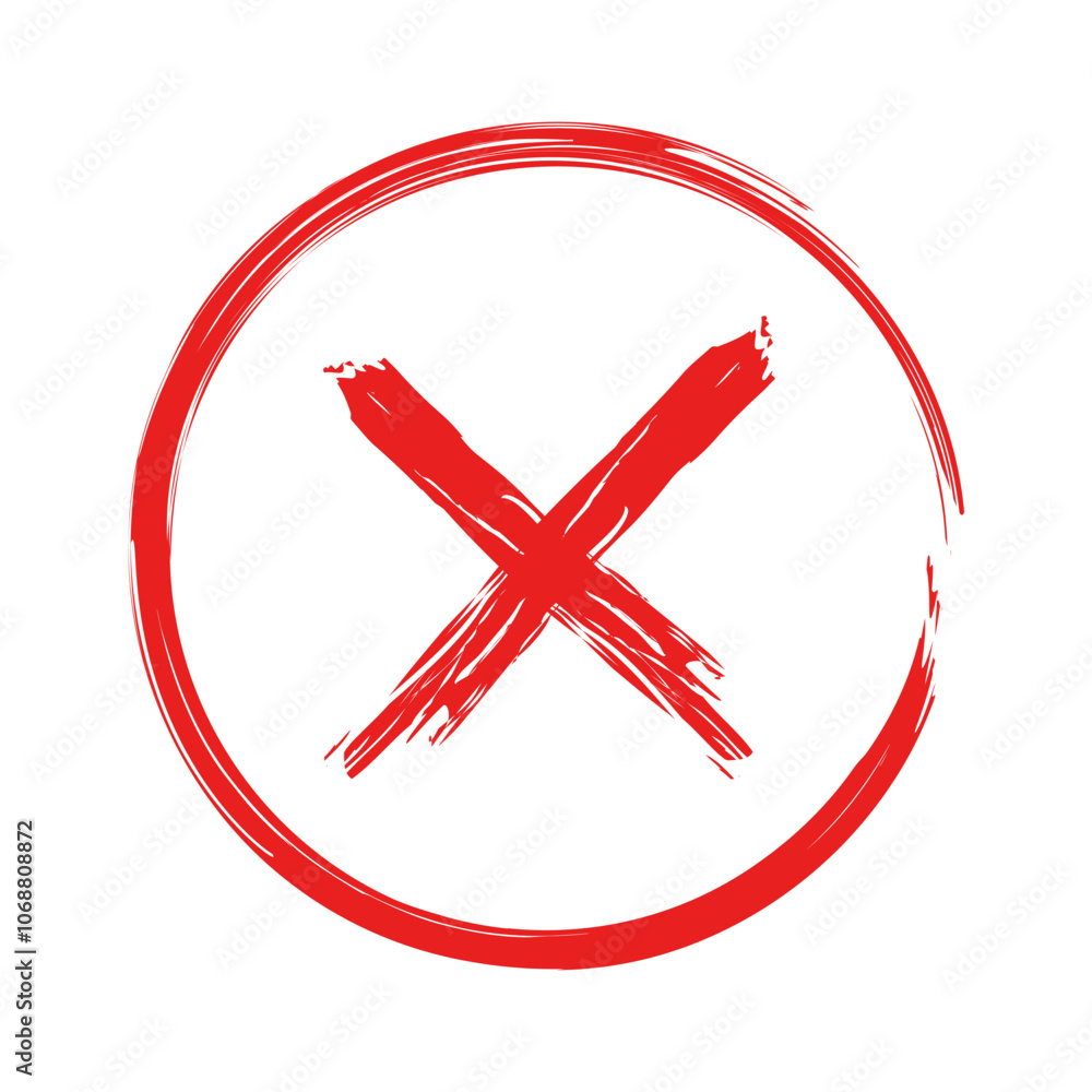 Red cross mark, Brush Stroke circle outline shape hand drawn style x ...