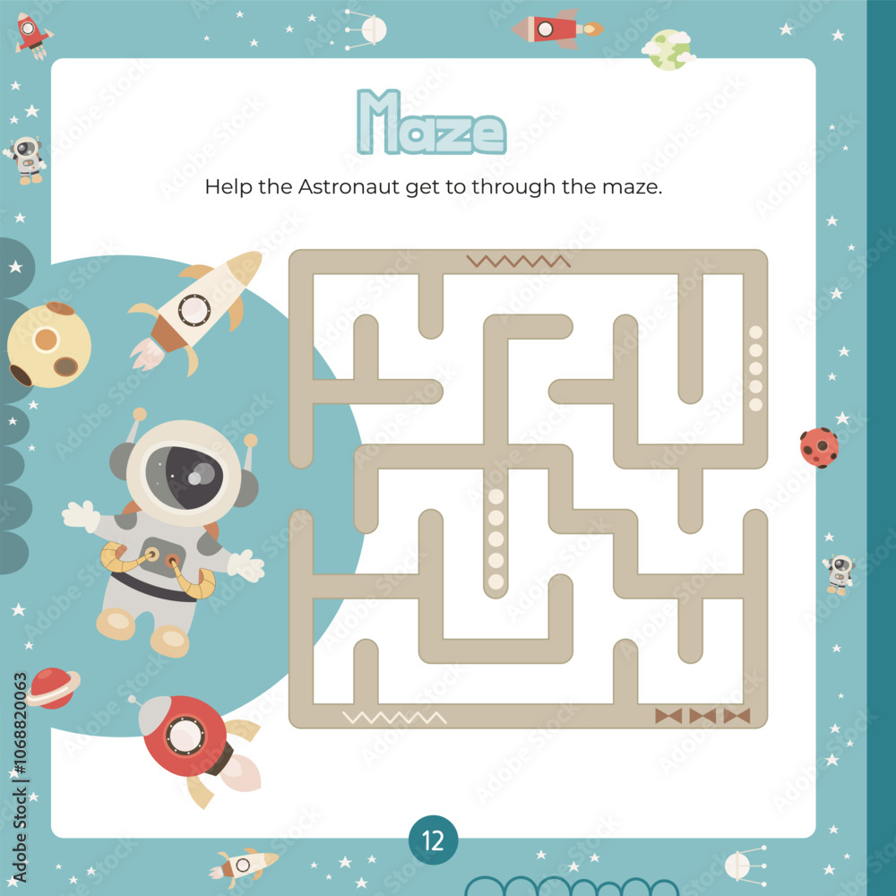 Outer Space Maze game for children. Help spaceman find correct path in ...