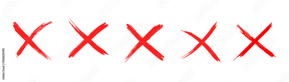 Red cross mark set, Hand drawn style vector x, cross sign in red color ...