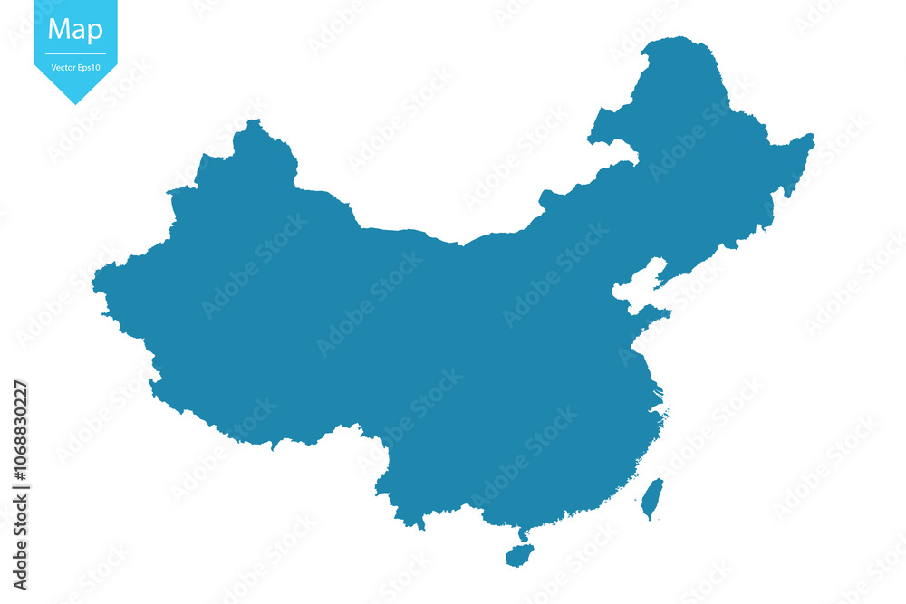 Abstract - High Detailed blue Map of China isolated on white background ...