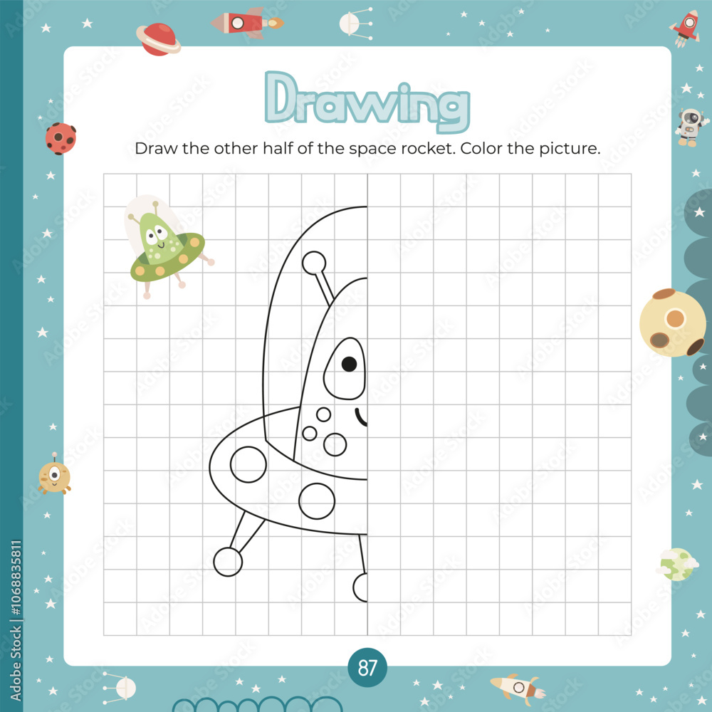 Outer Space activities for kids. Finish the picture – cute alien. Logic ...