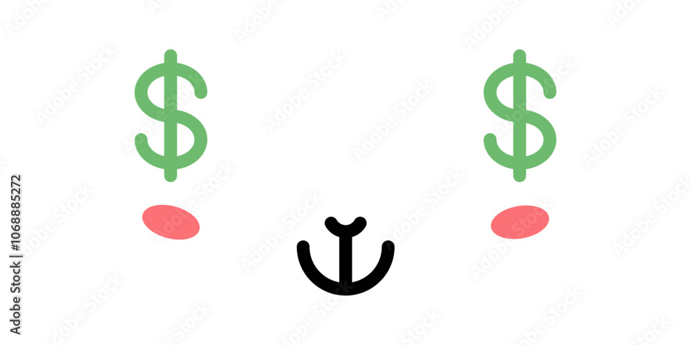 Cute Kawaii Face With Dollar Eyes Icon. Kawaii color cute face ...