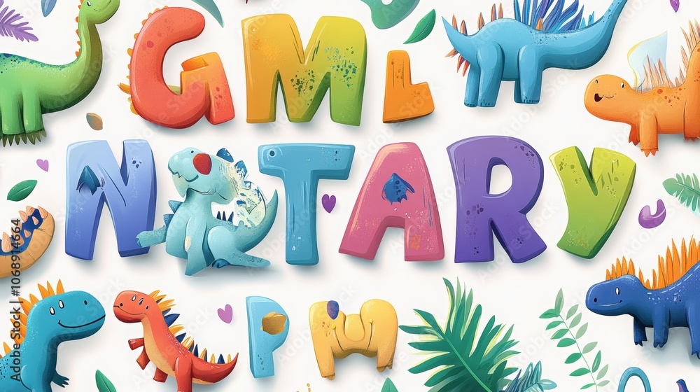 Cute, colorful dinosaur illustrations and Dino-themed alphabet with ...