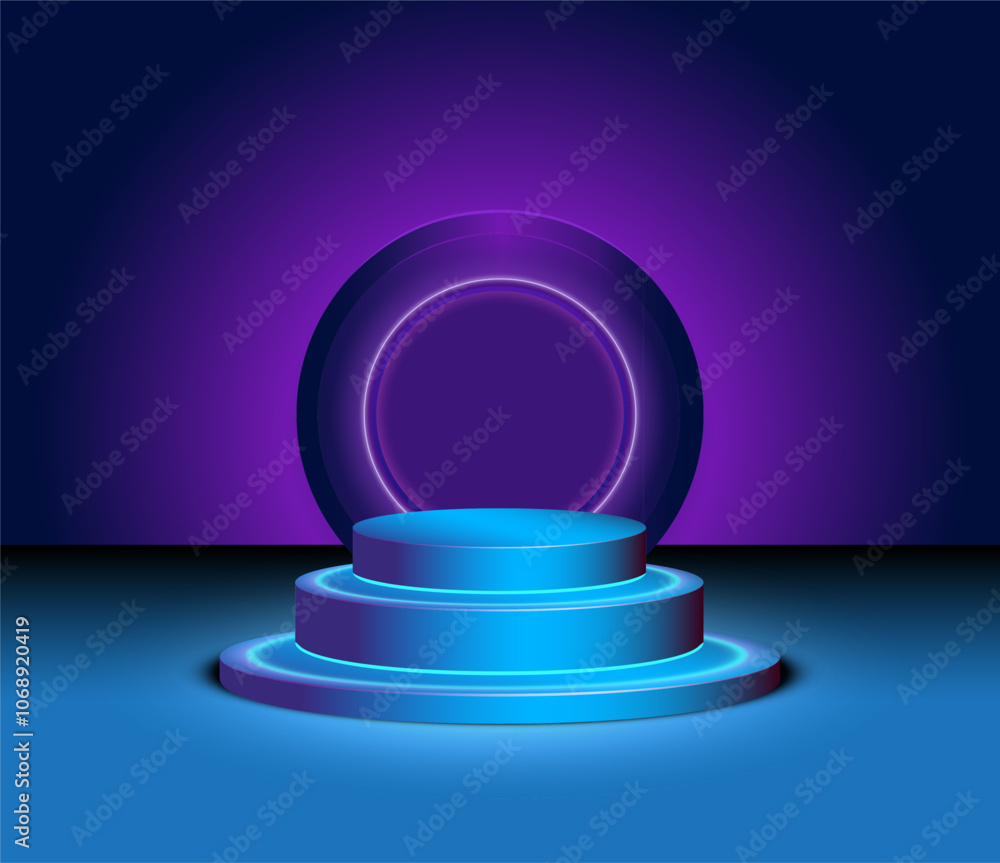 Vector futuristic blue podium with purple portal backdrop background ...