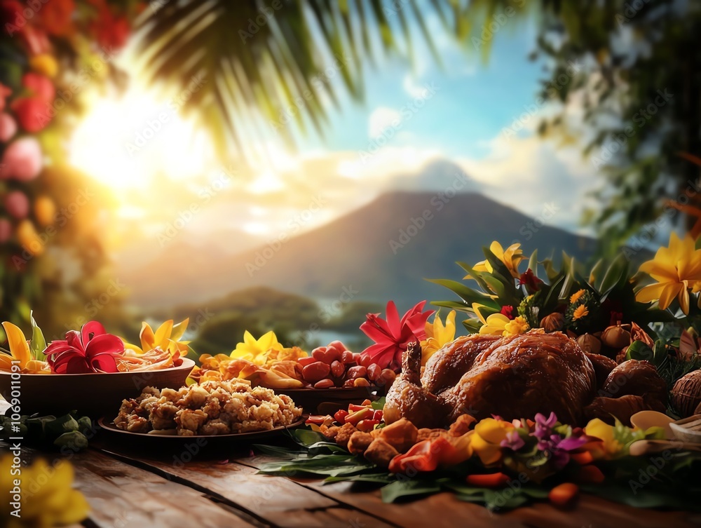 Traditional Filipino lechon with crispy skin, Taal Volcano view ...