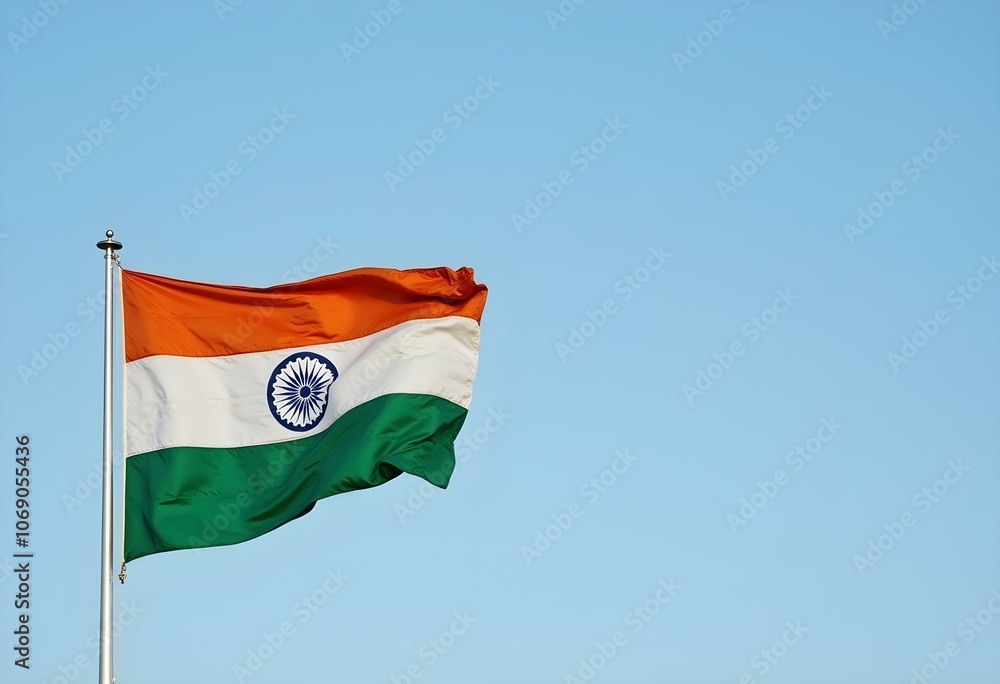 India flag flying high at Connaught Place with pride in blue sky, India ...