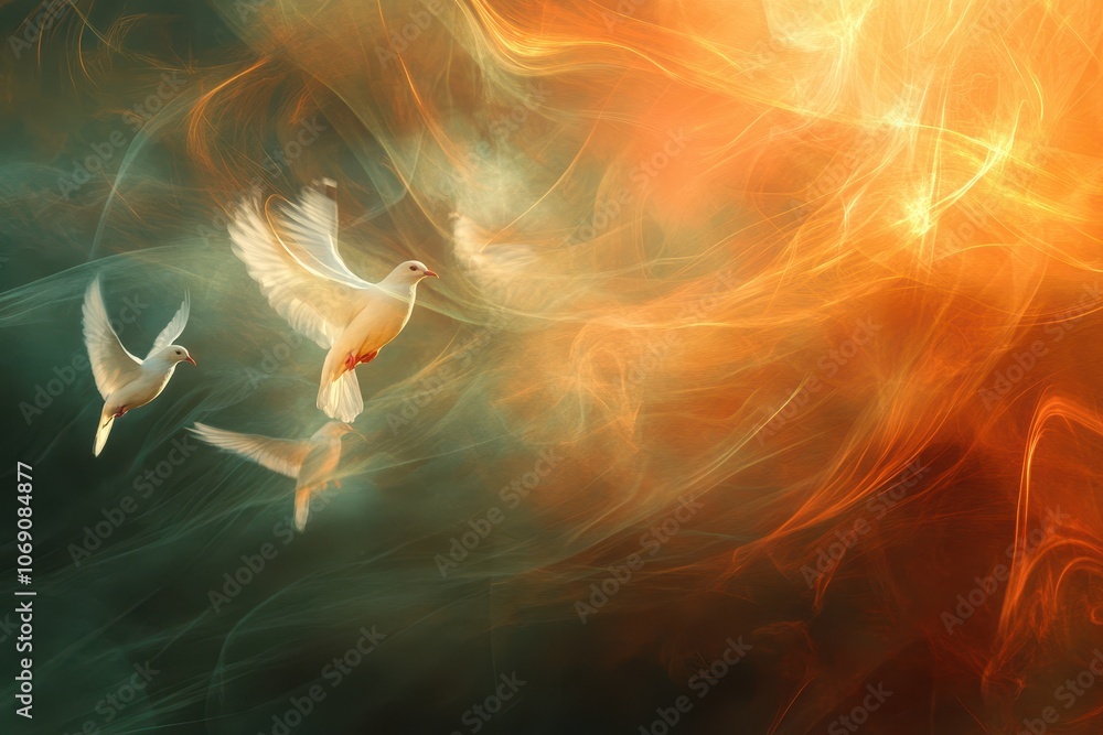 Pentecost prayers with light rays: gentle flames, apostles meditating ...