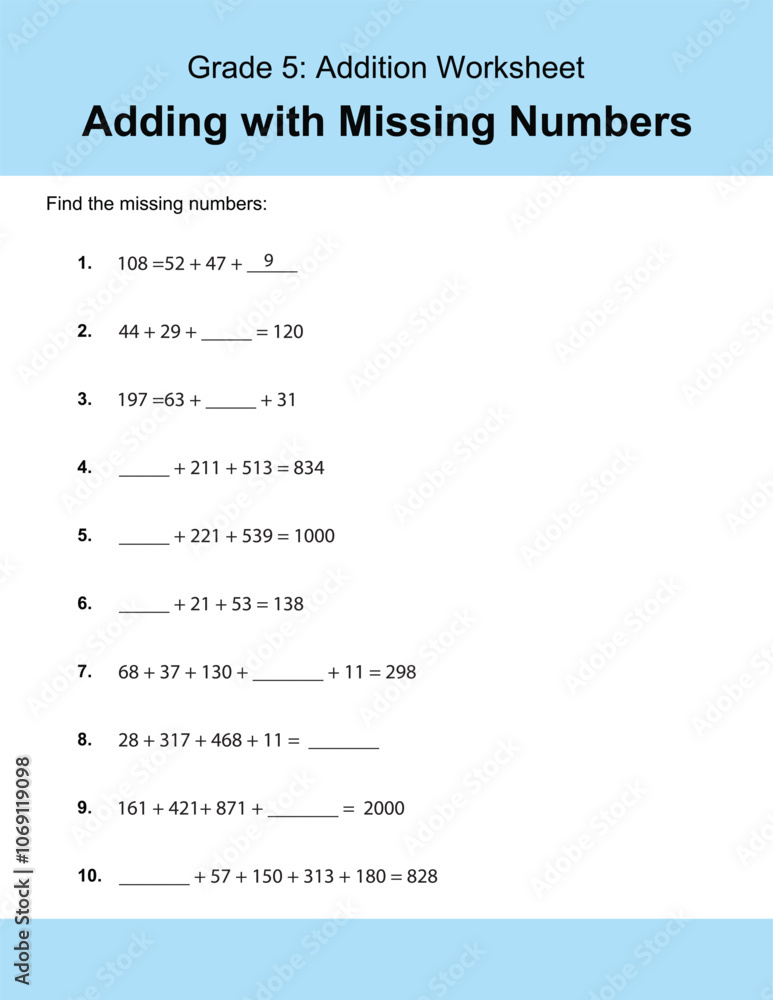 Maths Addition Worksheets Vector For Grade 5 Students, Teachers, and ...