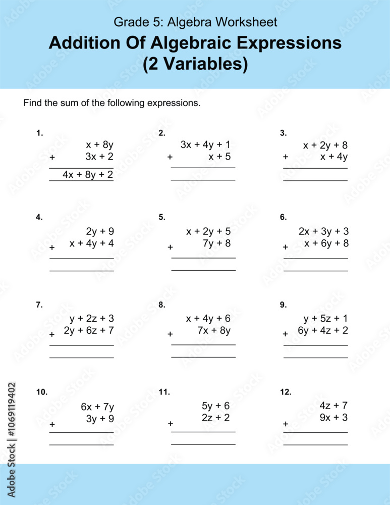 Maths Addition Worksheets Vector For Grade 5 Students, Teachers, and ...