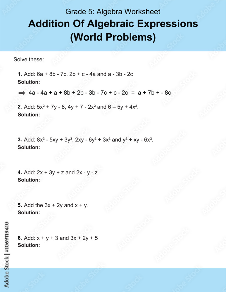 Maths Addition Worksheets Vector For Grade 5 Students, Teachers, and ...