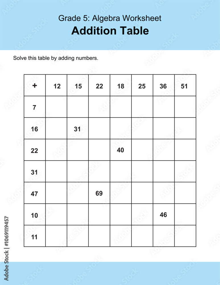 Maths Addition Worksheets Vector For Grade 5 Students, Teachers, and ...