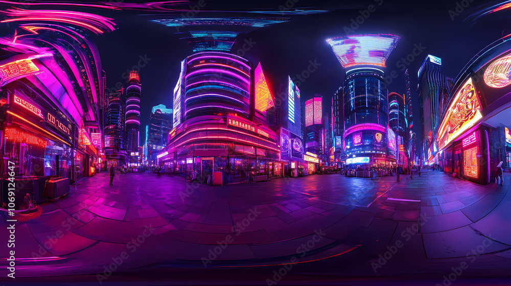 ภาพประกอบ Stock Futuristic cyberpunk night city with troninspired neon ...