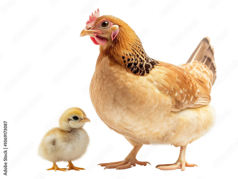 Hen and Chick Side View isolated on white or transparent background ...