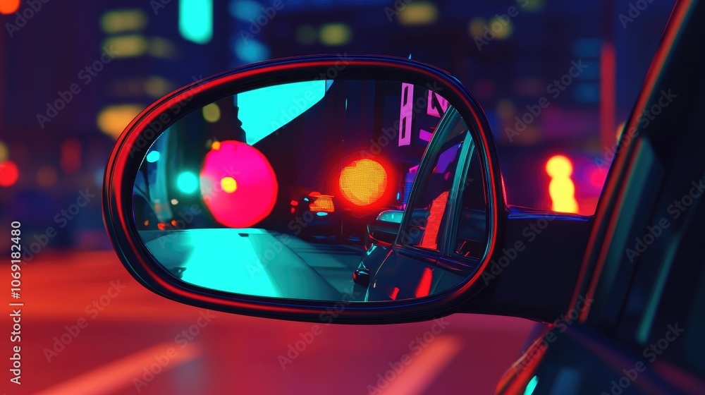 Ilustração Reflection of traffic light captured in a car s side mirror ...