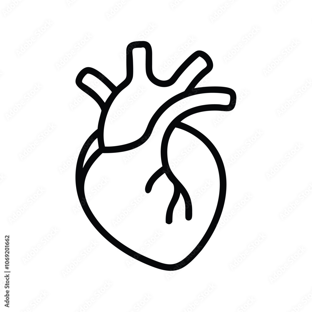Anatomical Heart Outline Icon, Black outline icon of an anatomical ...