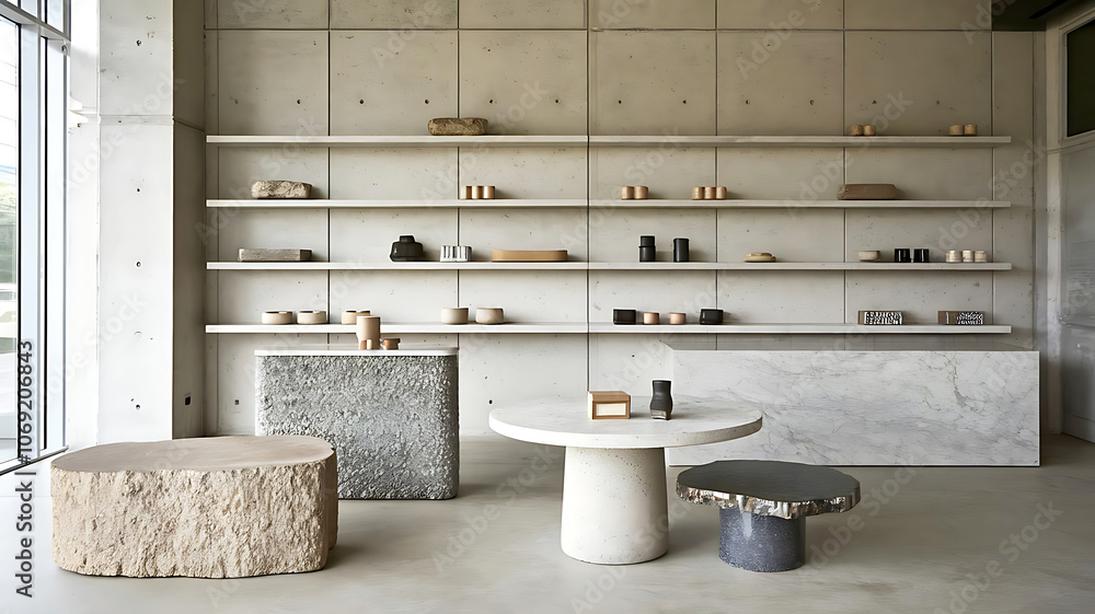 Foto de Stock Elegant Product Display Rough Stone Slabs as Podiums ...