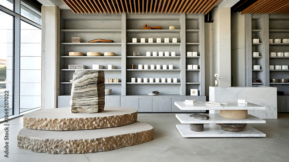 Elegant Product Display Rough Stone Slabs as Podiums, Marble Counters ...