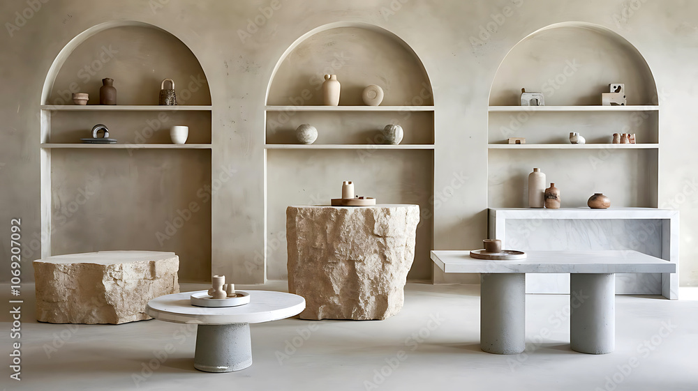 Elegant Product Display Rough Stone Slabs as Podiums, Marble Counters ...