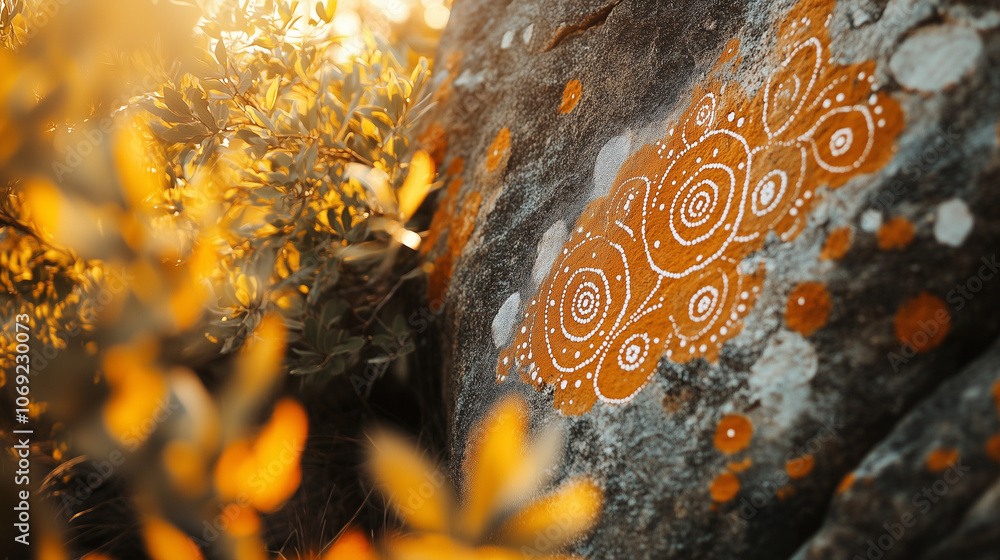 Aboriginal rock art with traditional patterns in nature setting Stock ...