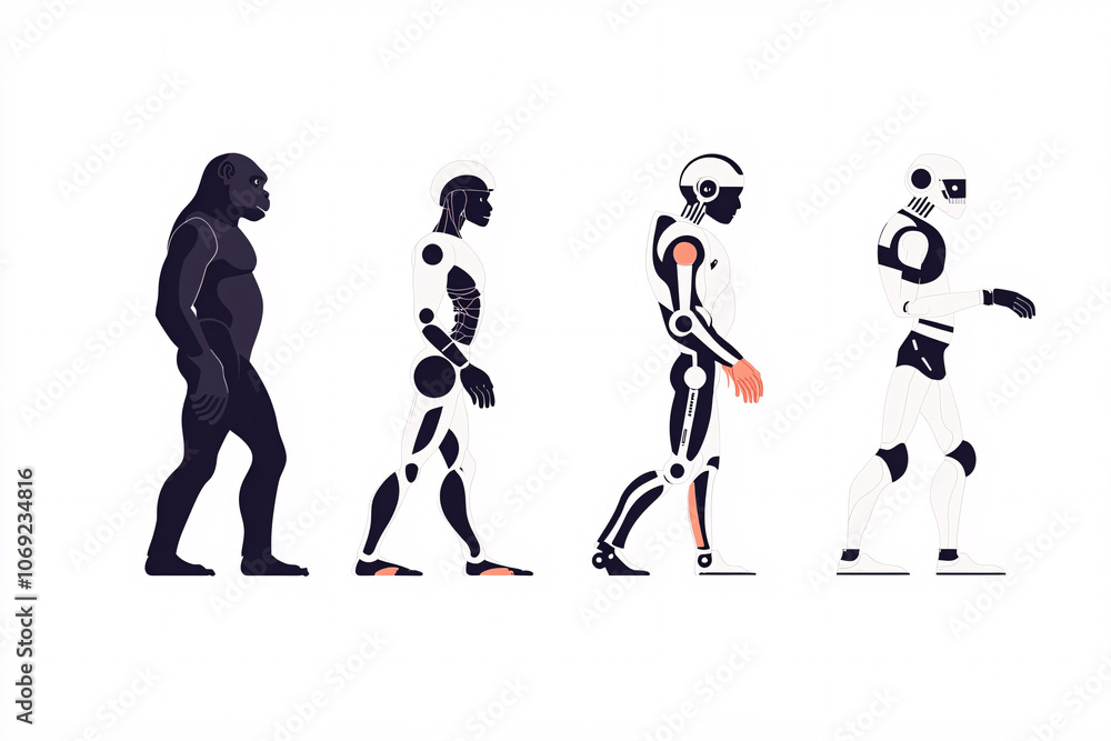 A minimalist depiction of evolution from primate to robot with each ...